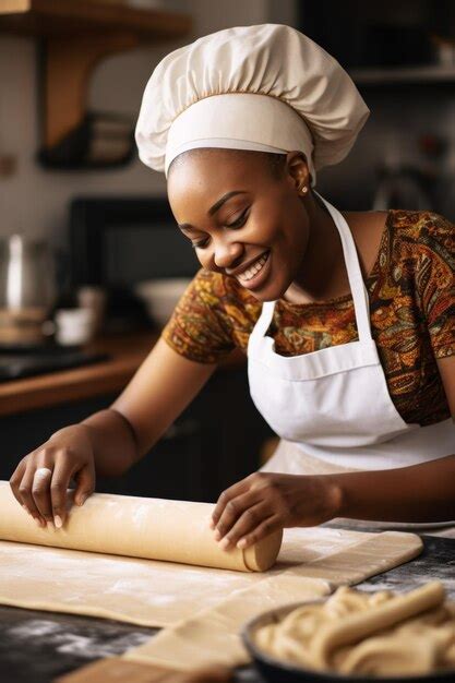 Premium Photo Woman Kneading Dough For Baking Generative Ai