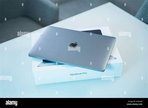 New York USA March Apple MacBook Pro With M Silicon Chip Laptop Above The Box
