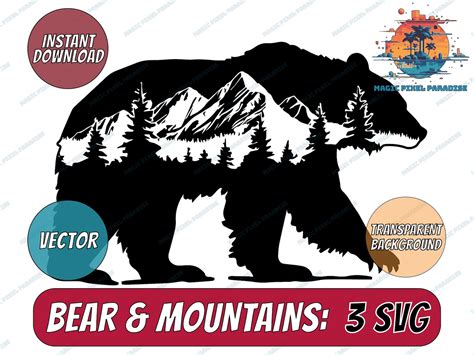 Mountain Bear Silhouette Svg Bear Mountain Svg Mountain Scenery Svg