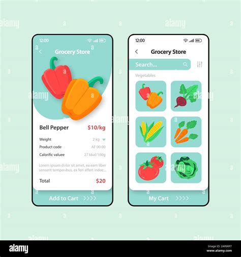 Grocery Store Smartphone Interface Vector Template Set Mobile App Page