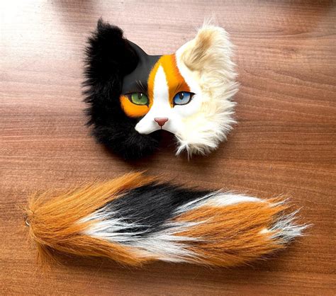 Handmade Calico Cat Mask And Tail For Therians Cosplay Furries Etsy