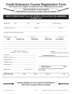 Fillable Online Mcc Commnet Credit Extension Course Registration Form