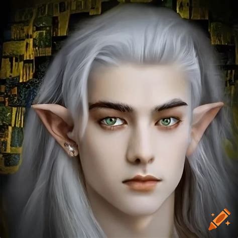 Poster Of A Handsome Young Male Elven Prince With Flowing White Hair