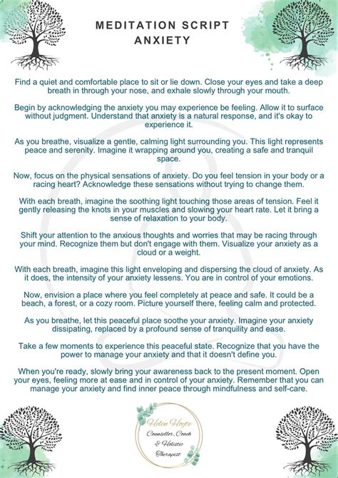 Guided Meditation Script For Anxiety Etsy