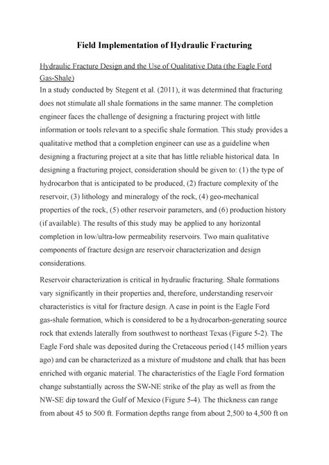 Field Implementation Of Hydraulic Fracturing Field Implementation Of Hydraulic Fracturing