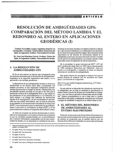 Resolución De Ambigüedades Gps I Comparación Del Método Lambda Y El