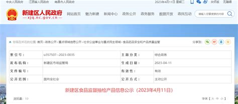 南昌市新建区市场监督管理局公示18批次食品抽检信息 中国质量新闻网