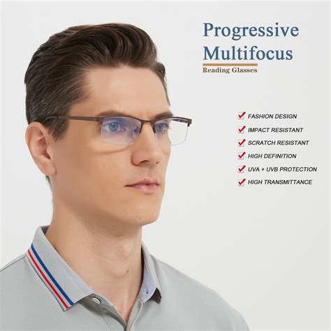 Sovcod 2 Pack Half Rim Progressive Multifocus Reading Glasses For Men
