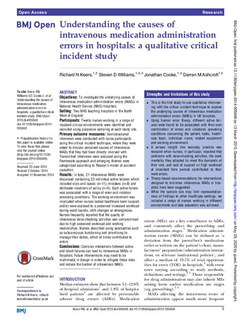 Pdf Understanding The Causes Of Intravenous Medication Administration