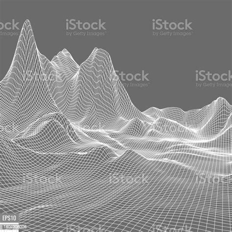 흰색 배경의 와이어프레임 풍경 추상 기하학적 벡터 기술 배경 3d 벡터 디지털 배경 0명에 대한 스톡 벡터 아트 및 기타 이미지