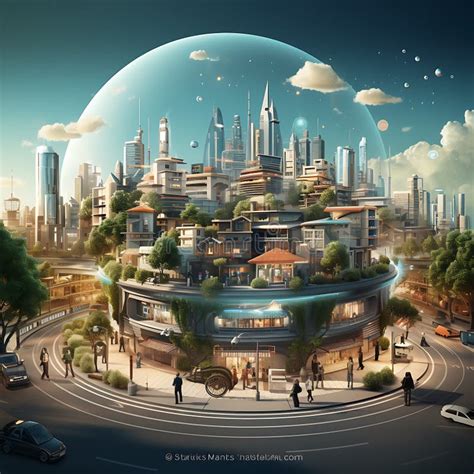 Digital And Sustainable Urban Ecosystem With Eco Intelligent Urban Grid And Infrastructure Stock