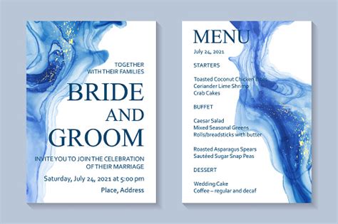 추상적인 파란색 잉크 파와 황금 물빛이 있는 수채화 배경 0명에 대한 스톡 벡터 아트 및 기타 이미지 0명 Rsvp 감사합니다 Istock