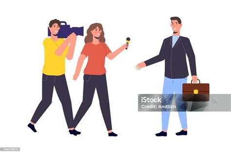 Tv 리포터 캐릭터 기자 특파원 및 카메라 맨 컨셉 벡터 그림입니다 Tv 인물에 대한 스톡 벡터 아트 및 기타 이미지 Tv 인물 기자 회견 뉴스 캐스터 Istock