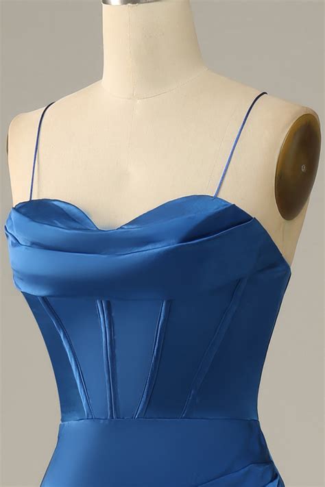 Zapaka Women Prom Dress Royal Blue Spaghetti Straps Mermaid Evening