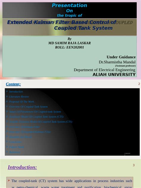 Extended Kalman Filter Based Control Of Coupled Tank System Pdf Kalman Filter Control Theory