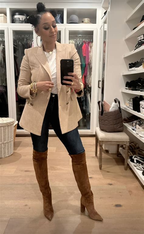 Tia Mowry Slips Into Suede Knee High Boots And Skinny Jeans Fashion News Fashnfly
