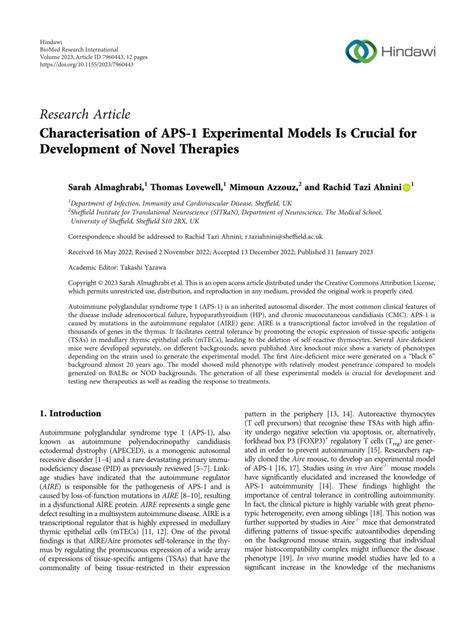 Pdf Characterisation Of Aps 1 Experimental Models Is Crucial For Development Of Novel Therapies