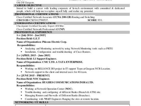 Resume Format For Ccna Network Engineer Fresher Ccna Resume Dekstop