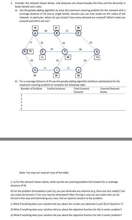 Solved 1 Consider The Network Shown Below Link Distances