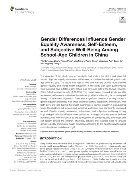 Pdf Gender Differences Influence Gender Equality Awareness Self