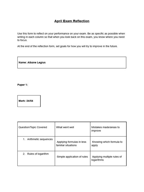 Albane Legius April Exam Reflection Pdf Function Mathematics