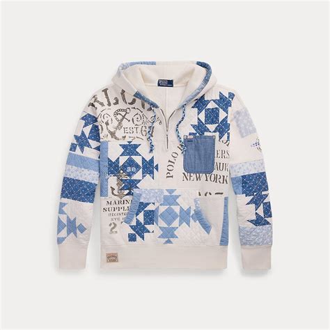 Polo Ralph Lauren Vintage Fit Patchwork Fleece Hoodie In White Endource