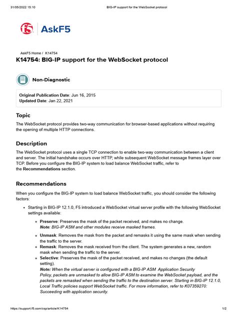 Big Ip Support For The Websocket Protocol Pdf Transport Layer