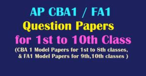 AP FA1 CBA1 Model Question Papers 2023 For 1st To 10th Classes With Key Sheet Download CBA 1