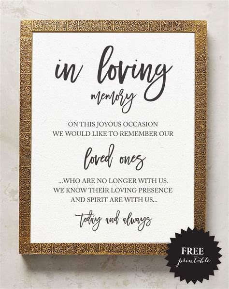 In Loving Memory Printable Memorial Table Wedding Memorial Etsy My
