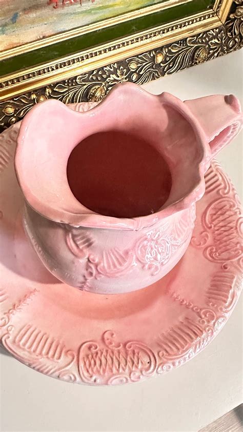 Vintage Arnels Pink Rose Pitcher And Wash Basin Etsy