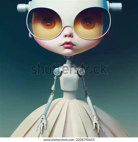 Futuristic Anime Girl Portrait Digital Illustration Stock Illustration