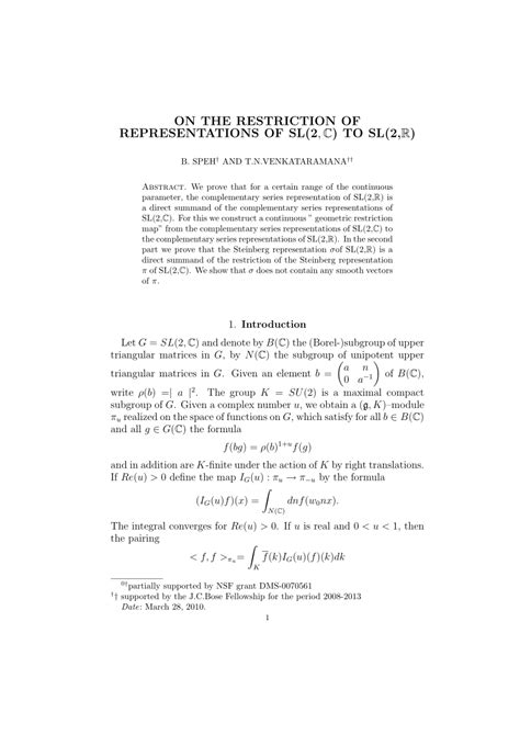 Pdf On The Restriction Of Representations Of Sl 2 ℂ To Sl 2 ℝ