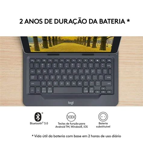 Capa Com Teclado Logitech Universal Folio Com Conexão Bluetooth 30