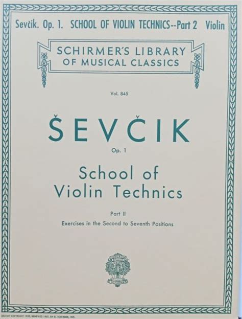 G Schirmer Sevcik Op1 School Of Violin Technics Part 2 Exercises In