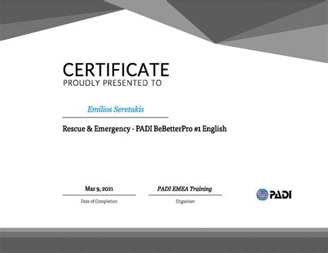 PADI Certificate