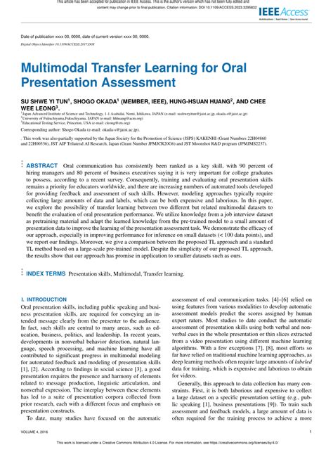 Pdf Multimodal Transfer Learning For Oral Presentation Assessment