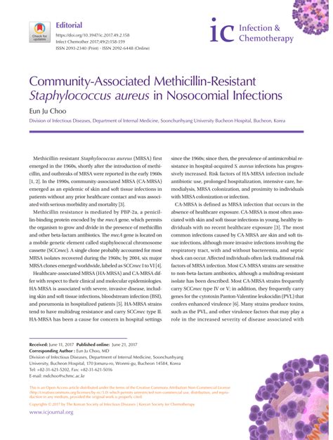 Pdf Community Associated Methicillin Resistant Staphylococcus Aureus In Nosocomial Infections