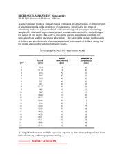 Mills Module 10 BNAL 306 Regression Worksheet Docx REGRESSION