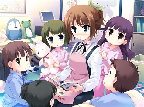 Apron Black Hair Blush Brown Eyes Brown Hair Computer Game Cg Green