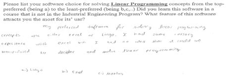 A Research Participants Reasoning For Choosing Lingo To Solve Lp