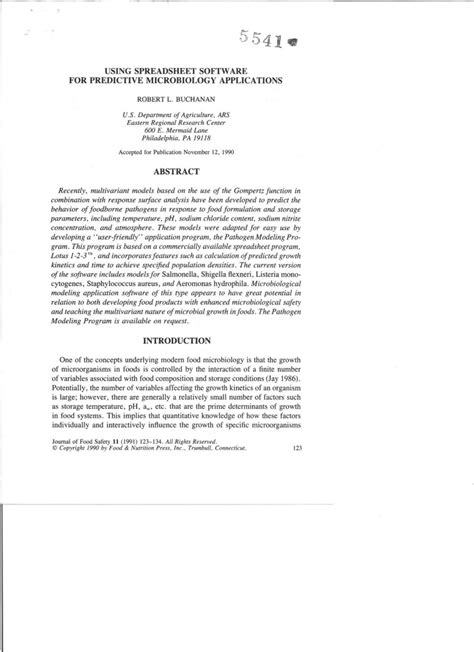 Pdf Using Spreadsheet Software For Predictive Microbiology Applications