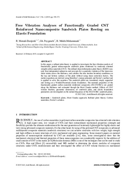 Pdf Free Vibration Analysis Of Functionally Graded Nanocomposite Beams On Elastic Foundation