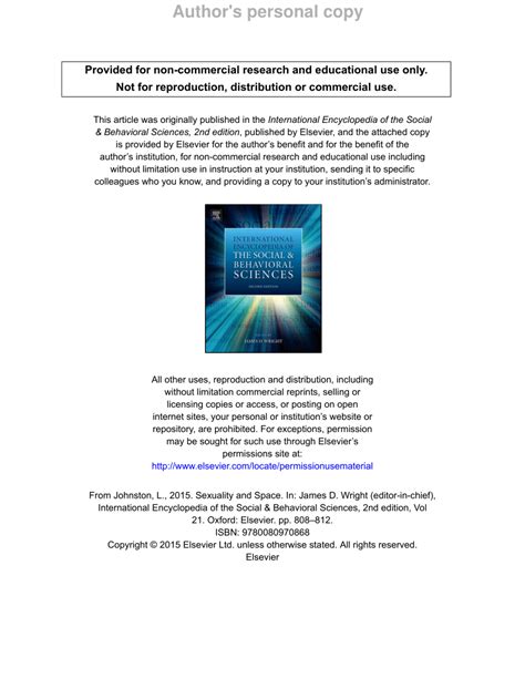 Pdf Johnston L 2015 Sexuality And Space In James D Wright