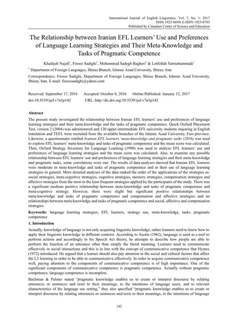 Pdf The Relationship Between Iranian Efl Learners Use And Preferences Of Language Learning