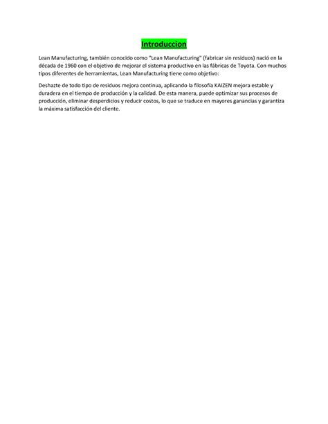 Manofactura Esbelta Asignacion Introduccion Lean Manufacturing