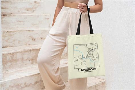 Langport Somerset Town Map Cotton Shopper Tote Bag Super Cool Totes