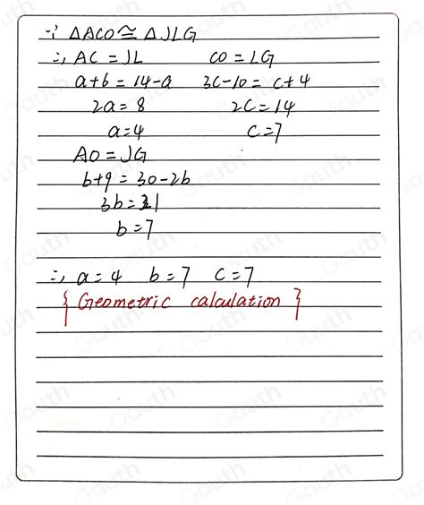 Solved 8 Given Delta Aco≌ Delta Jlg Find The Values Of A B And C [math]