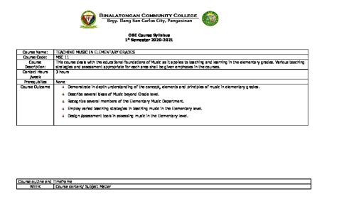 Teaching Music In Elementary Syllabus Pdfcoffee Com