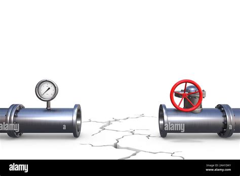 3D Illustration Two Unconnected Pipeline Fragments With A Deep Crack