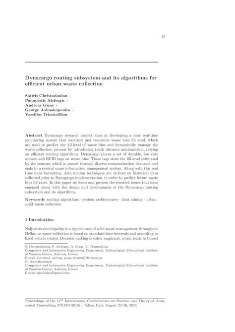 Pdf Dynacargo Routing Subsystem And Its Algorithms For Cient Urban